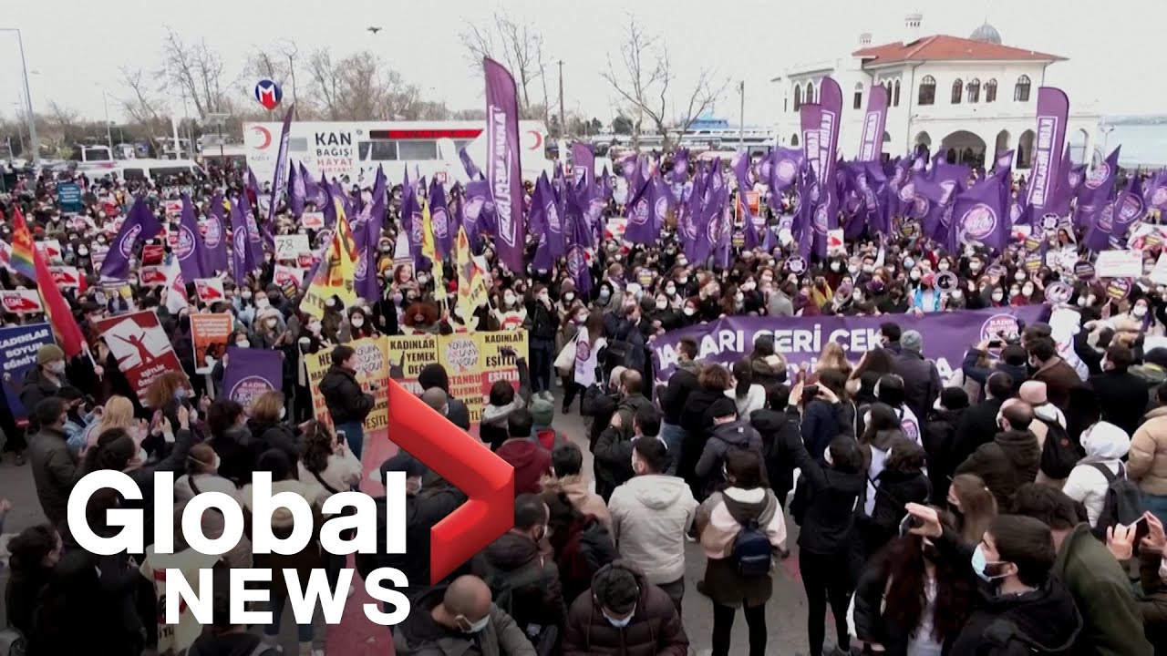 Hundreds of women protest Turkey's withdrawal from violence treaty ...