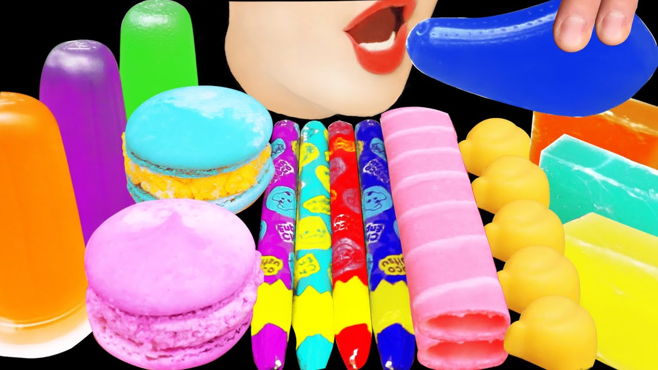Asmr Rainbow Desserts 무지개 먹방 Tik Tok Jelly 스위트쿨 젤리 무지개 마카롱 Kohakuto