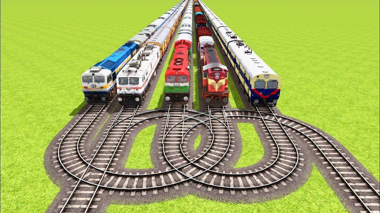 5 TRAINS VS REVERSAL DOUBLE LOOPING RAILWAY TRACKS ️ Train Simulator ...