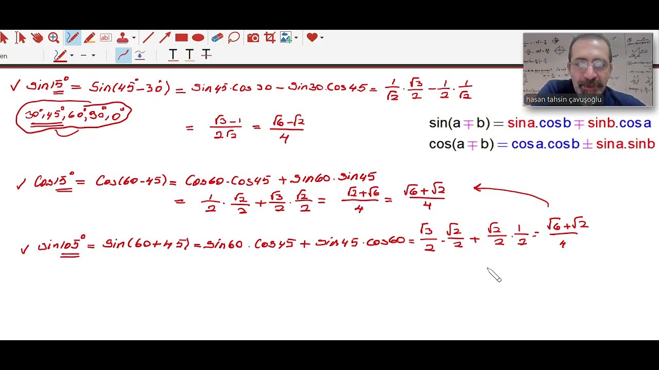 sin ve cos toplam fark formül uygulaması K-1 - YouTube