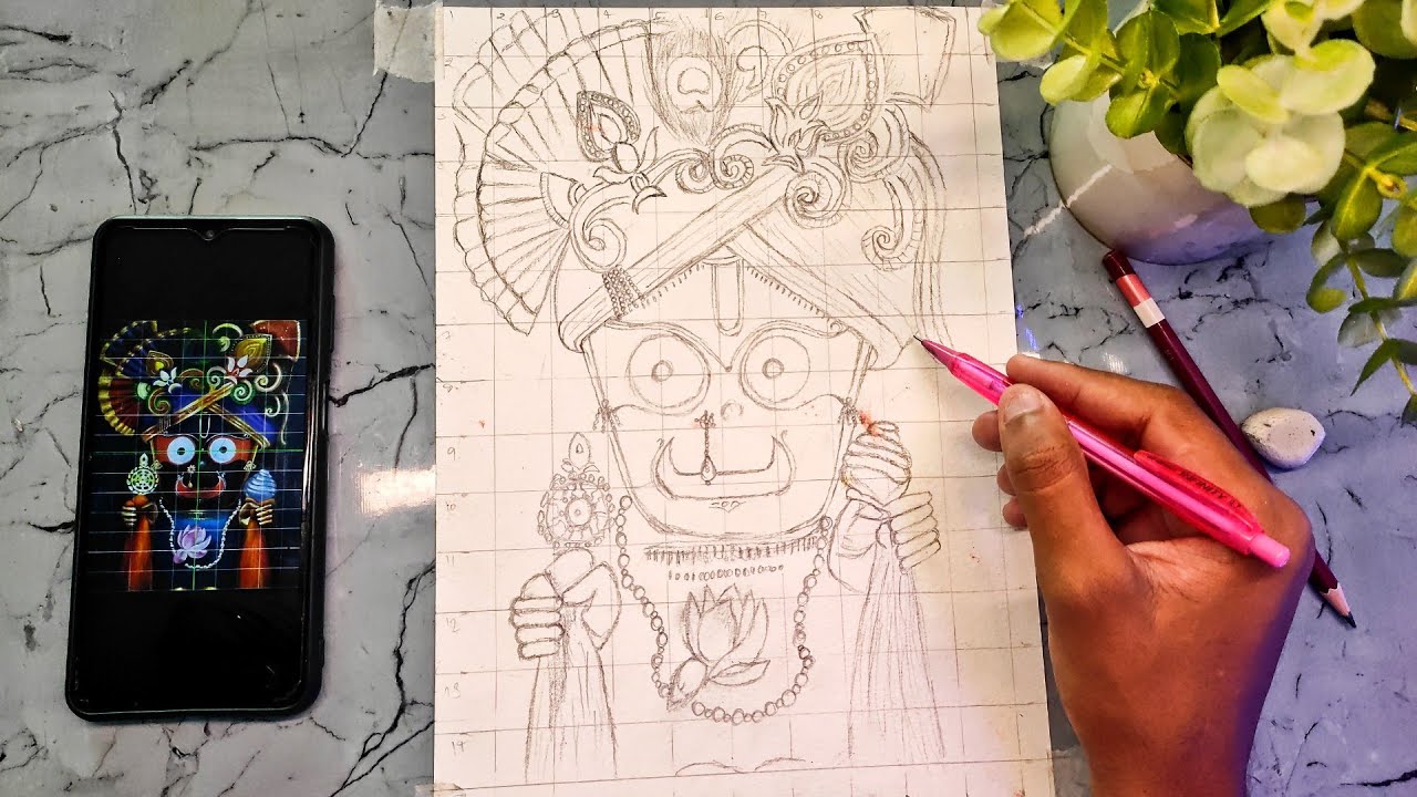 Lord Jagannath Drawing, Rath Yatra Drawing, Outline Toturial 😍 - YouTube