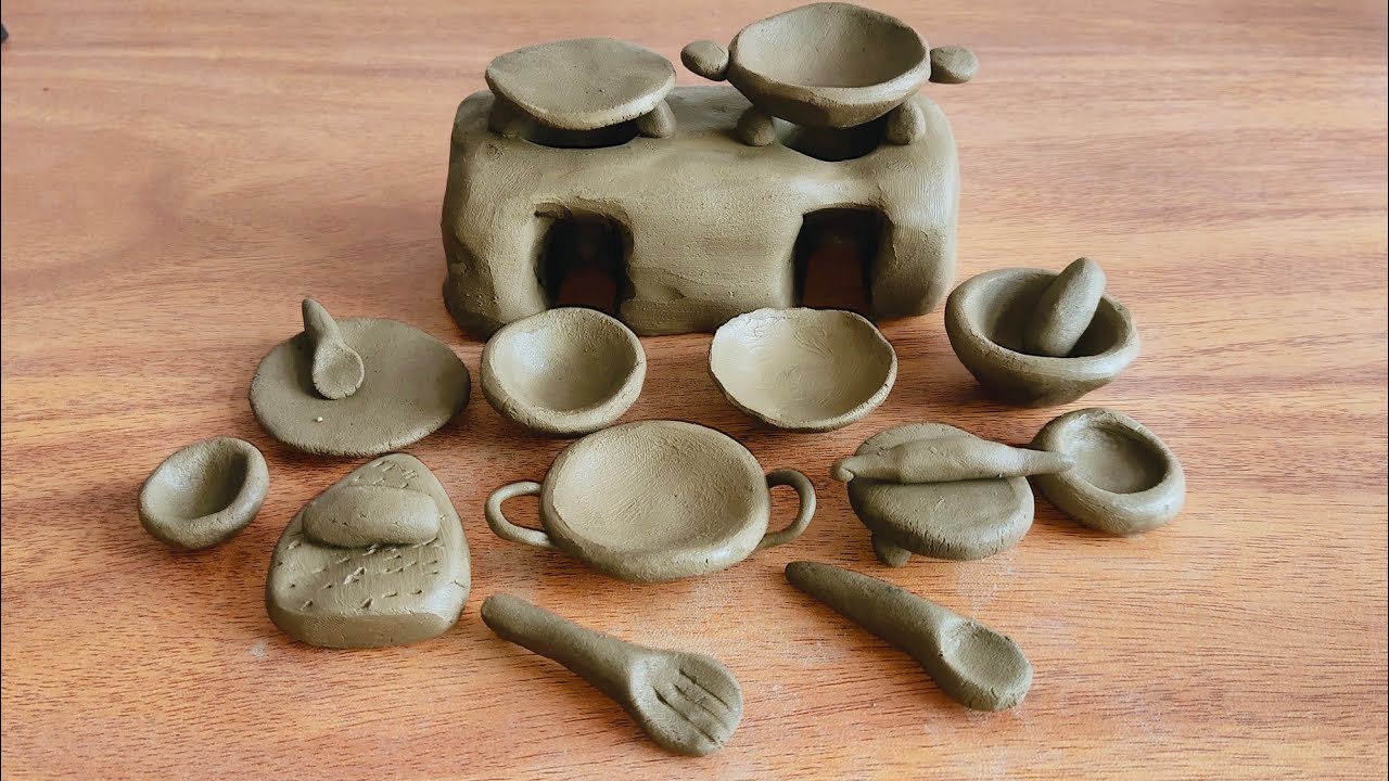 Amazing technique make handmade kitchen set with clay || miniature clay ...