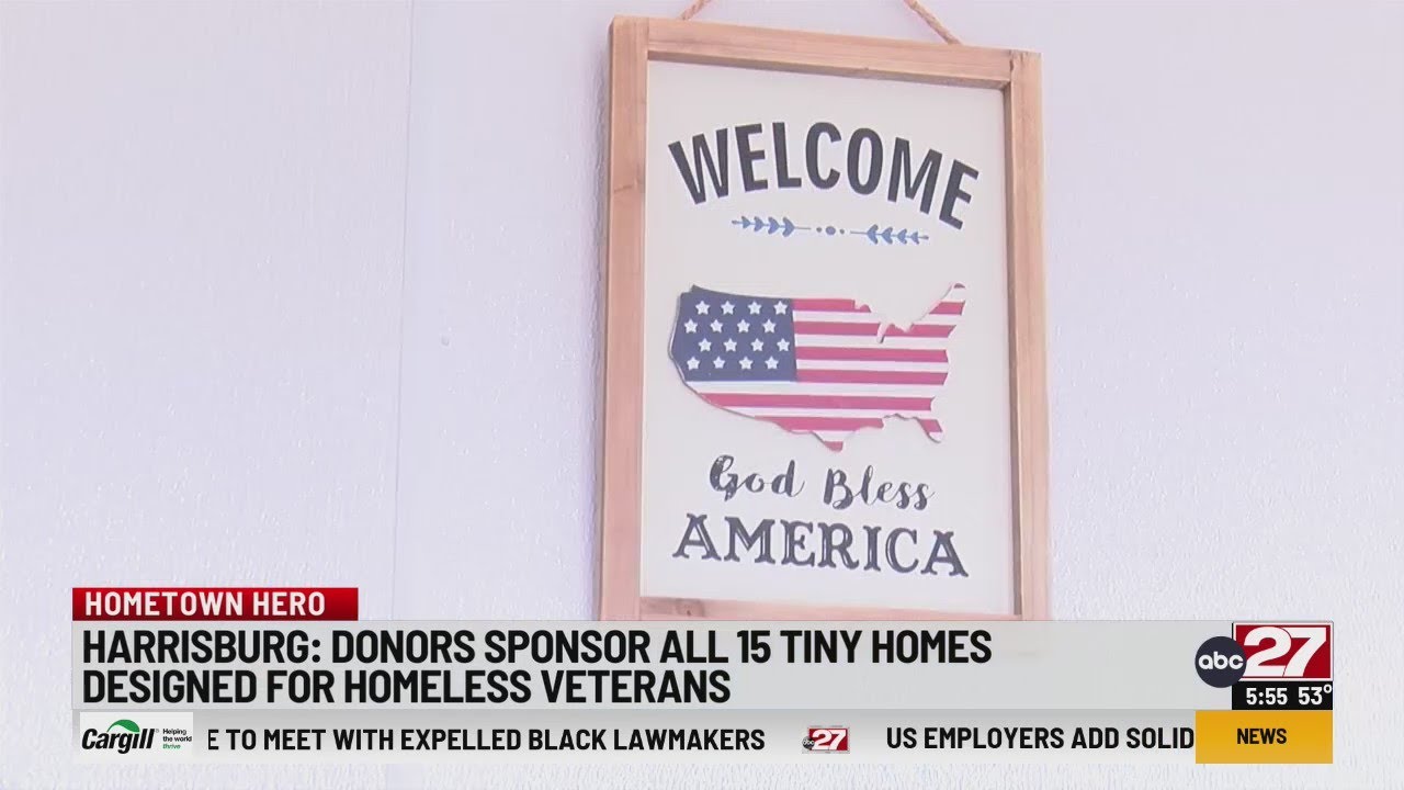 Donors sponsor tiny homes designed for homeless veterans - YouTube