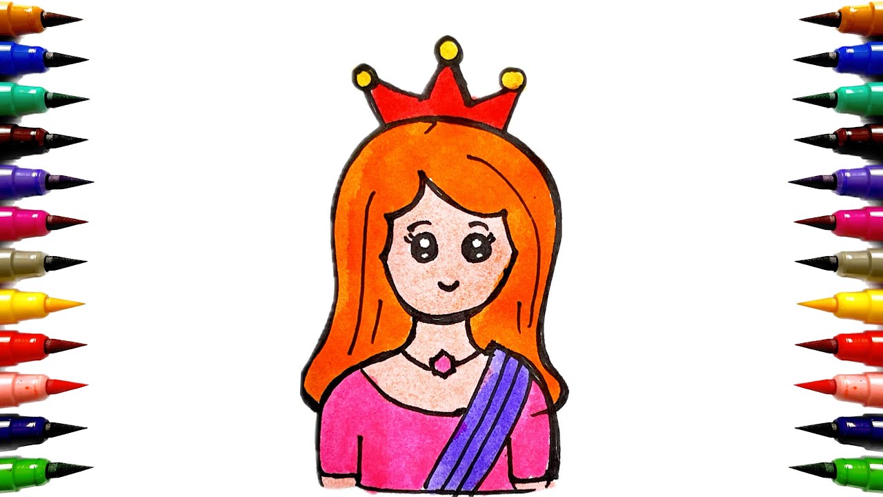 Easy Princess Drawing 👑 and Colouring for Kids | How To Draw Cute ...