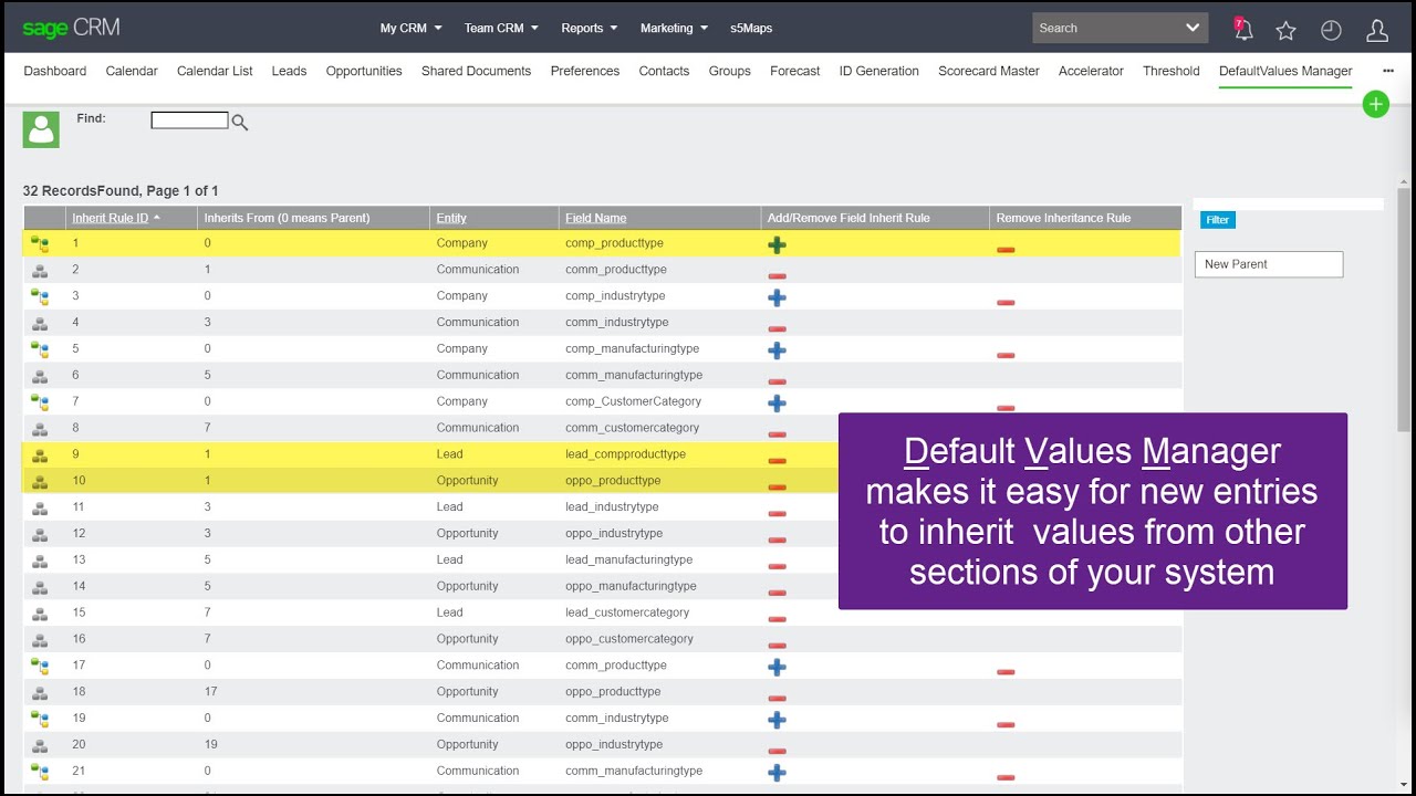 Sage CRM example of inheriting values - YouTube