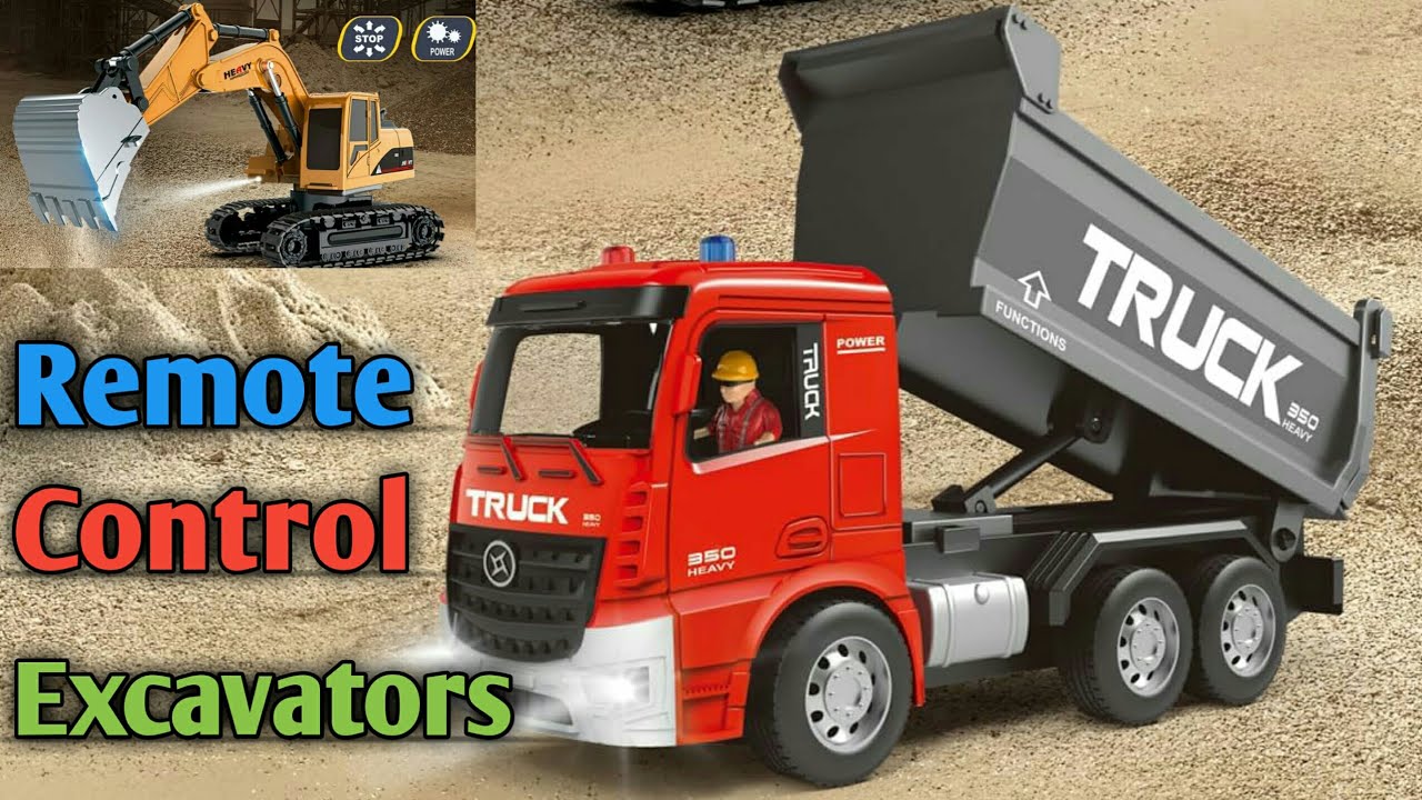 Crane Truck on Construction Site. Remote_Control_Excavator_and_Dump ...