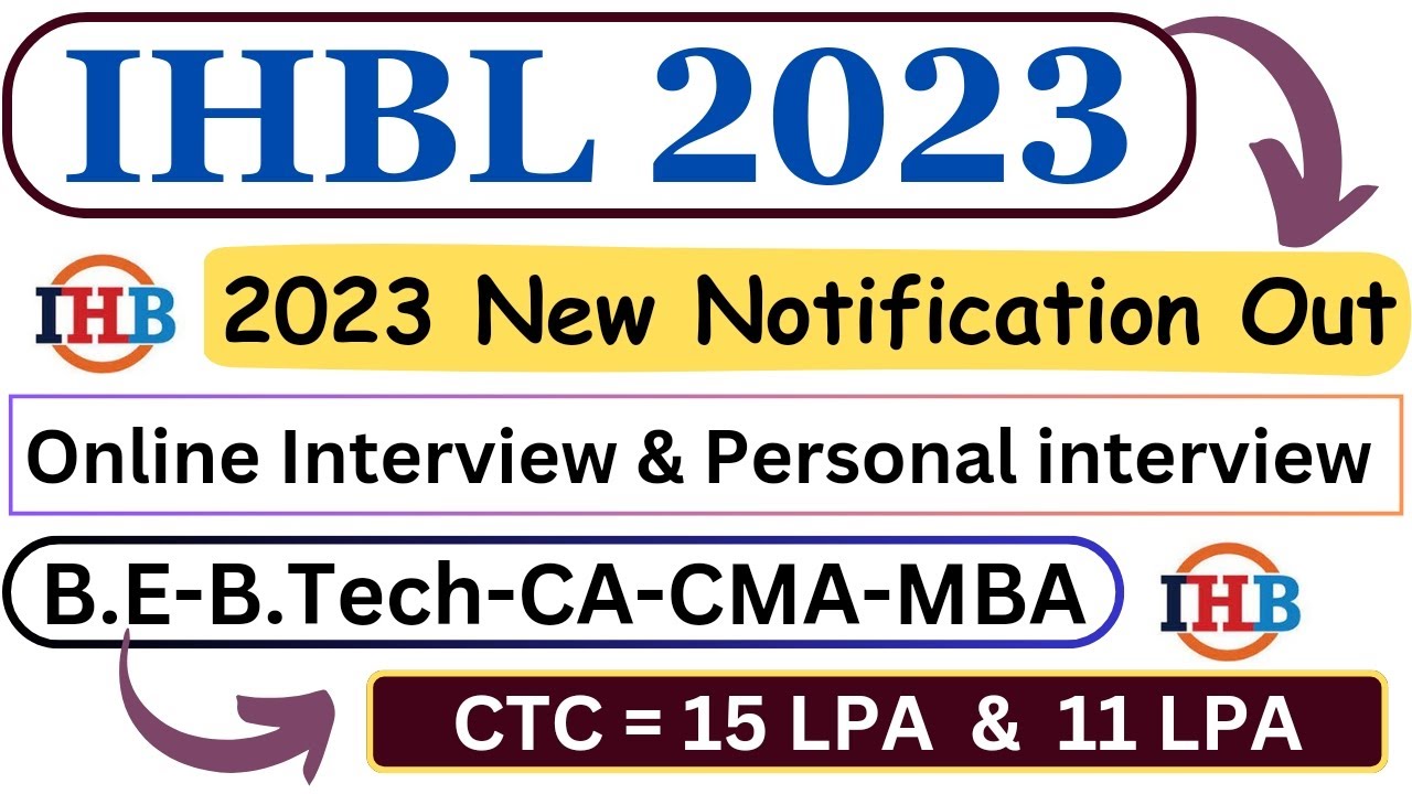 IHB new Notification 2023 | IHBL recruitment 2023 | IHBL form kaise ...