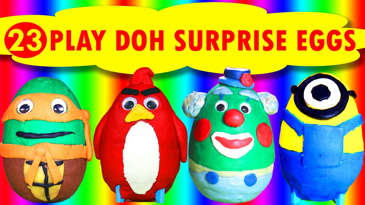 23 Play Doh Surprise Eggs Toys! Shopkins, Angry Birds, Ninja Turtles ...