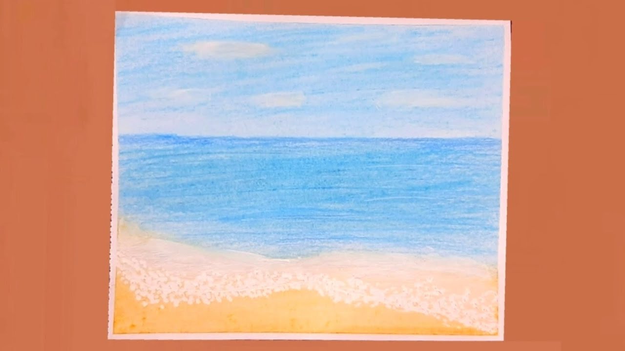 طريقة رسم منظر لشاطئ بالنهار بالالوان الباستيل how to draw easy senerey ...