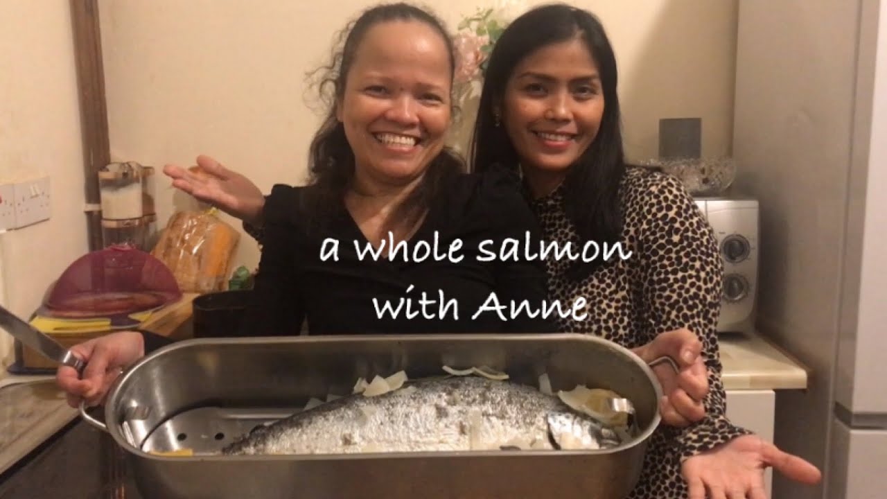 a whole salmon cooked by hubby/serves with Anne and Ian - YouTube
