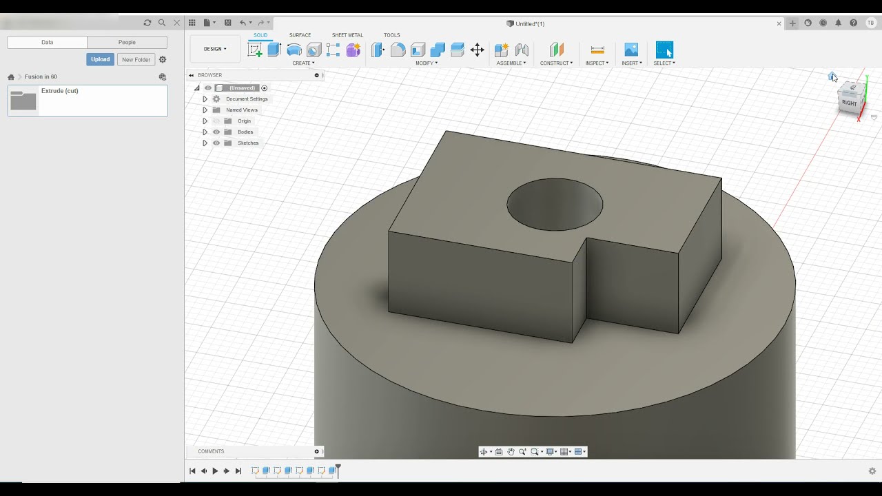 Fusion 360 in 60: Extrude (cut) - YouTube