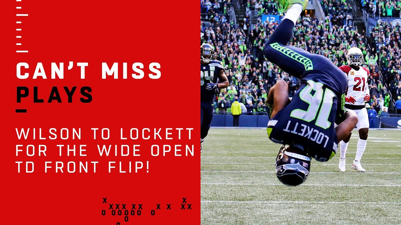 Russell Wilson to a Wide Open Tyler Lockett & He Front Flips in for a ...