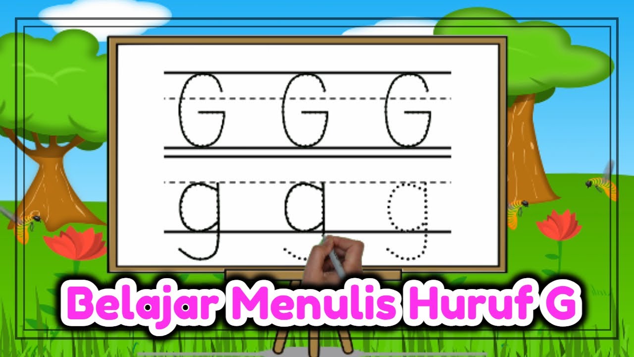 Belajar menulis huruf atau abjad G - YouTube