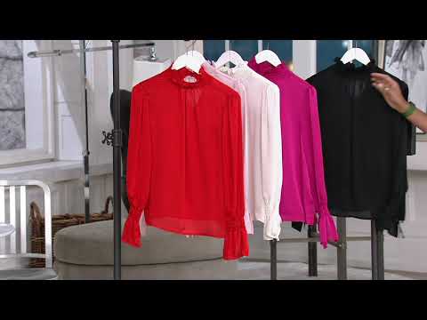 Vince Camuto Flare Tie Cuff Yoryu Satin Smock-Neck Long Sleeve Top on QVC
