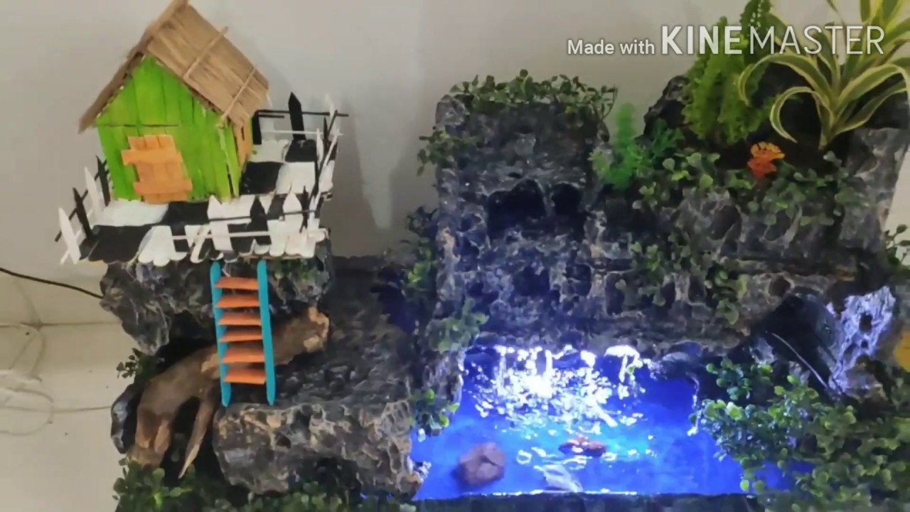 DIY- Waterfall ,landscape, fountain using thermocol - YouTube