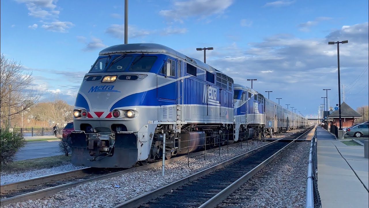 Metra F59PHI’s 91 & 89 doubleheader at National St Elgin, IL 04/12/24 ...