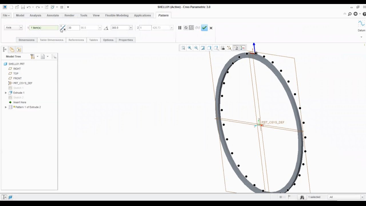 Pattern Using Axis in PTC Creo 3.0 - YouTube