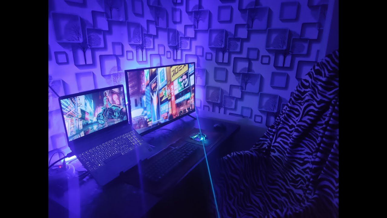 Work From Desk Setup | Cheap setup with neon LED-Workspace 2021 - YouTube