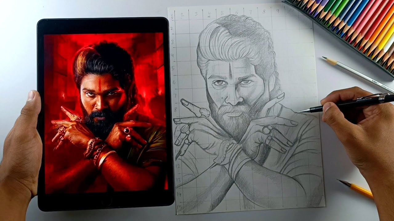 Pushpa 2 Drawing Step By Step | Allu Arjun Drawing (Outline Tutorial ...