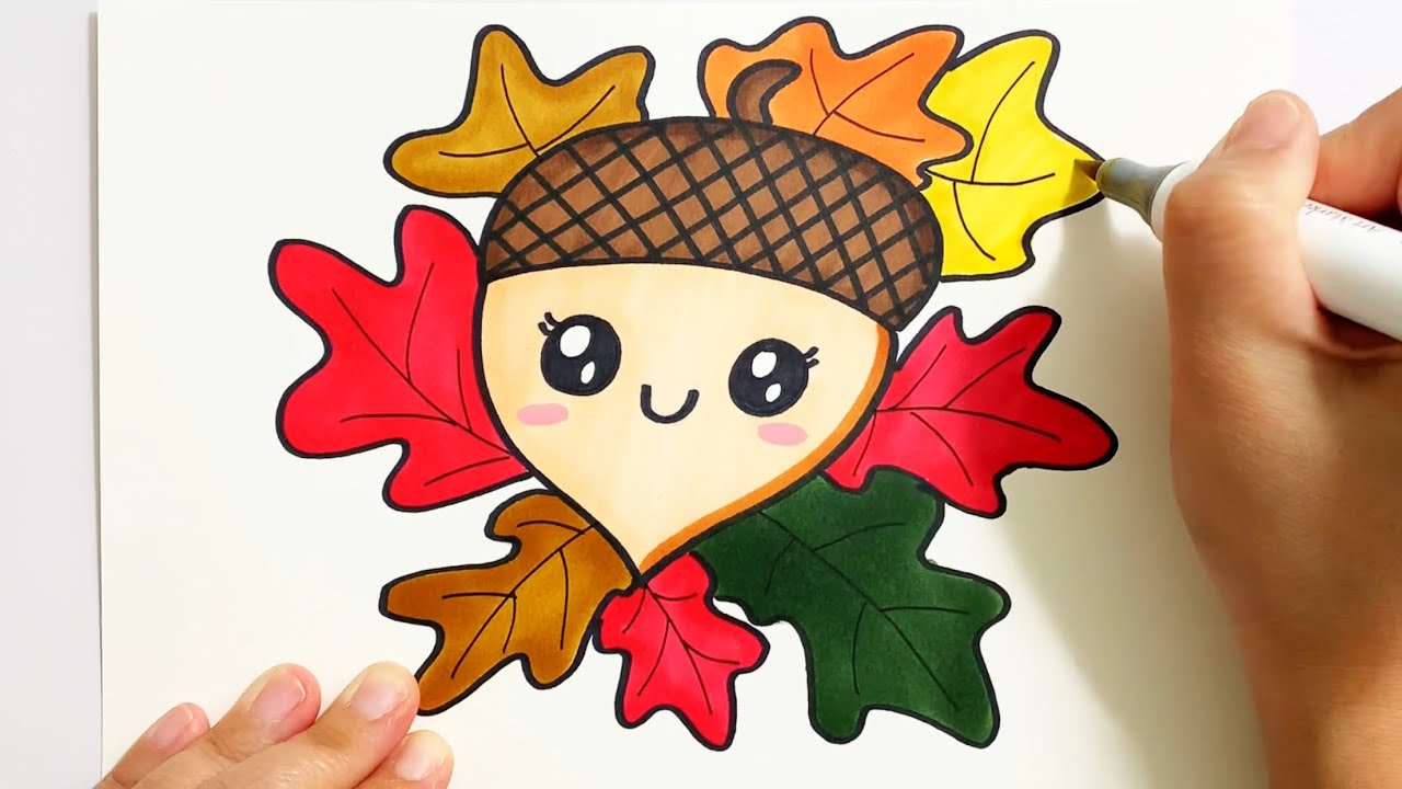 How to Draw a Cute Acorn | @beekeenkidsart - YouTube