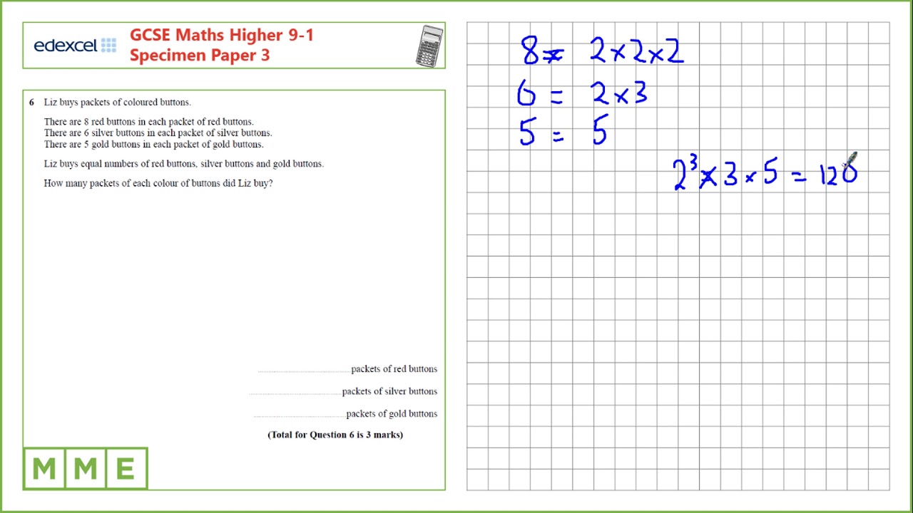 GCSE Maths EDEXCEL Higher Specimen Paper 3 Q6 Lowest common multiple ...