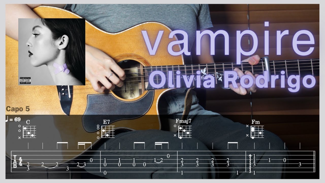 vampire - Olivia Rodrigo l Guitar Tutorial (TAB + Chords) - YouTube