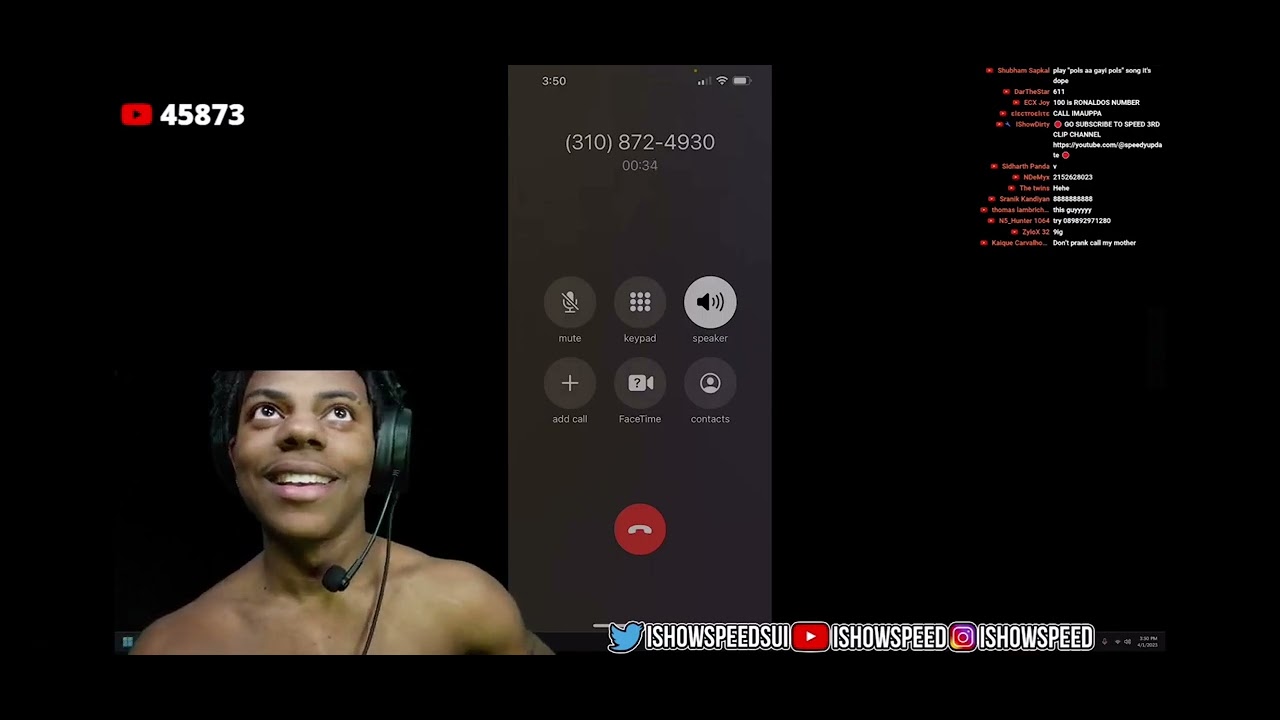 Ishowspeed Call’s Random Phonenumber on live - YouTube