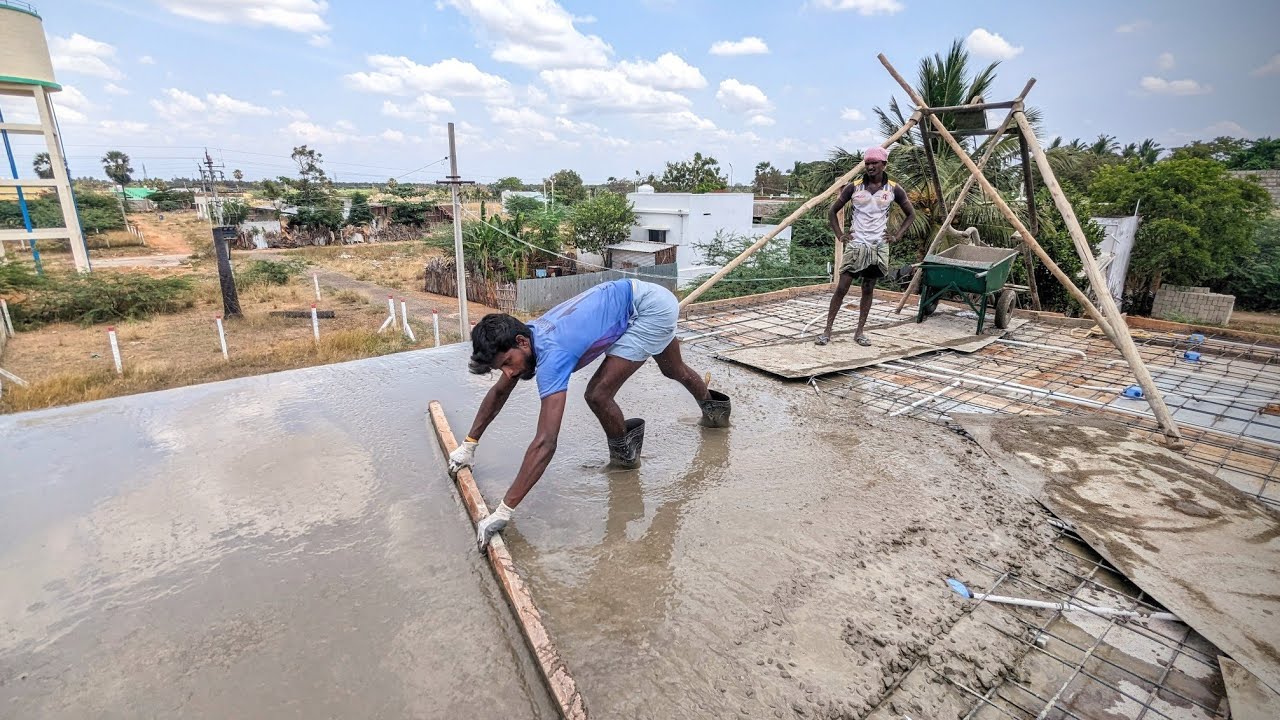 Reinforced Roof Concrete On Building || Rcc Concrete With Cement Mixer || Amazing Constructions ...