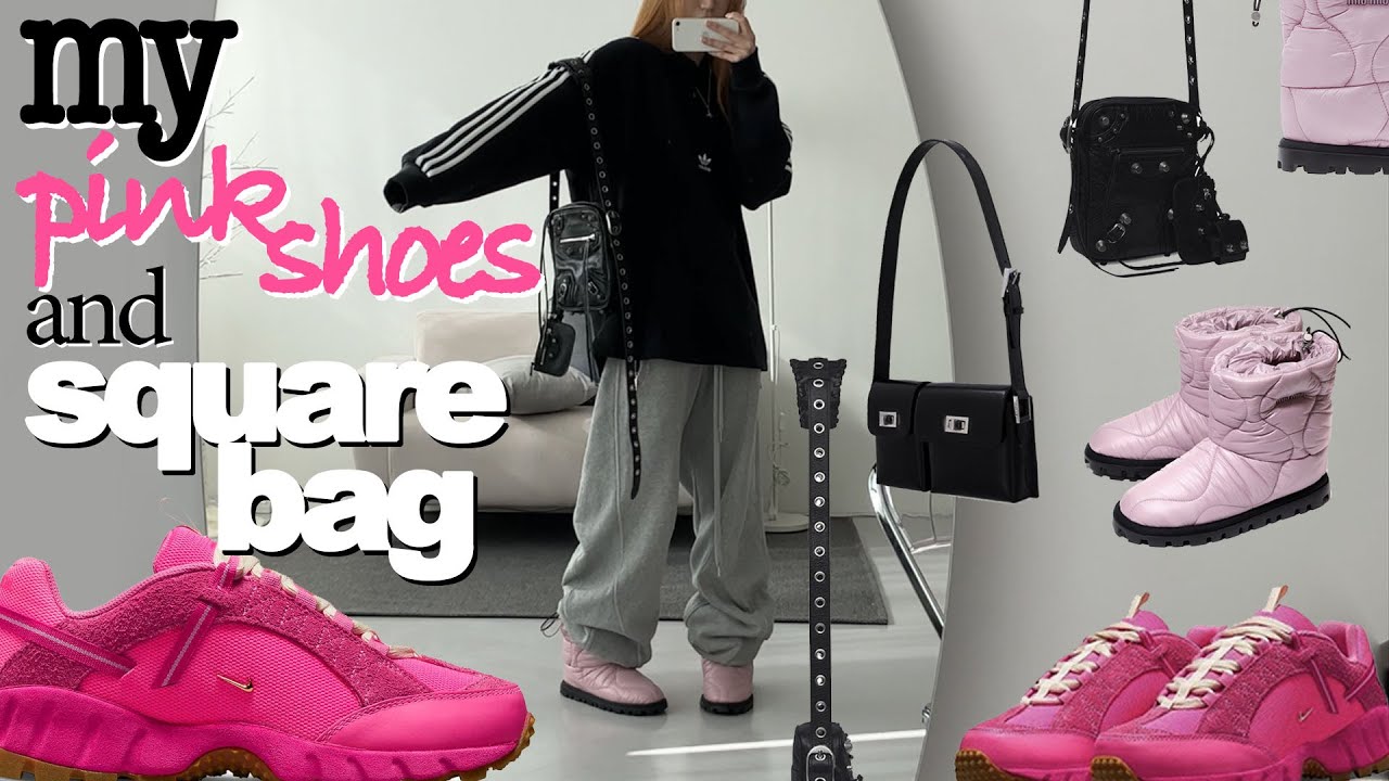 My pink shoes & square bag / 자크뮈스 x 나이키 / 미우미우 / 발렌시아가 / 바이파 - YouTube