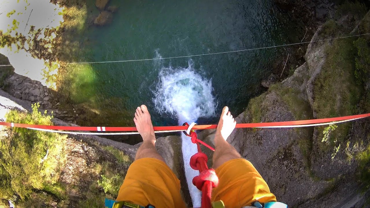 Extreme Highlining over Triple Waterfall - YouTube
