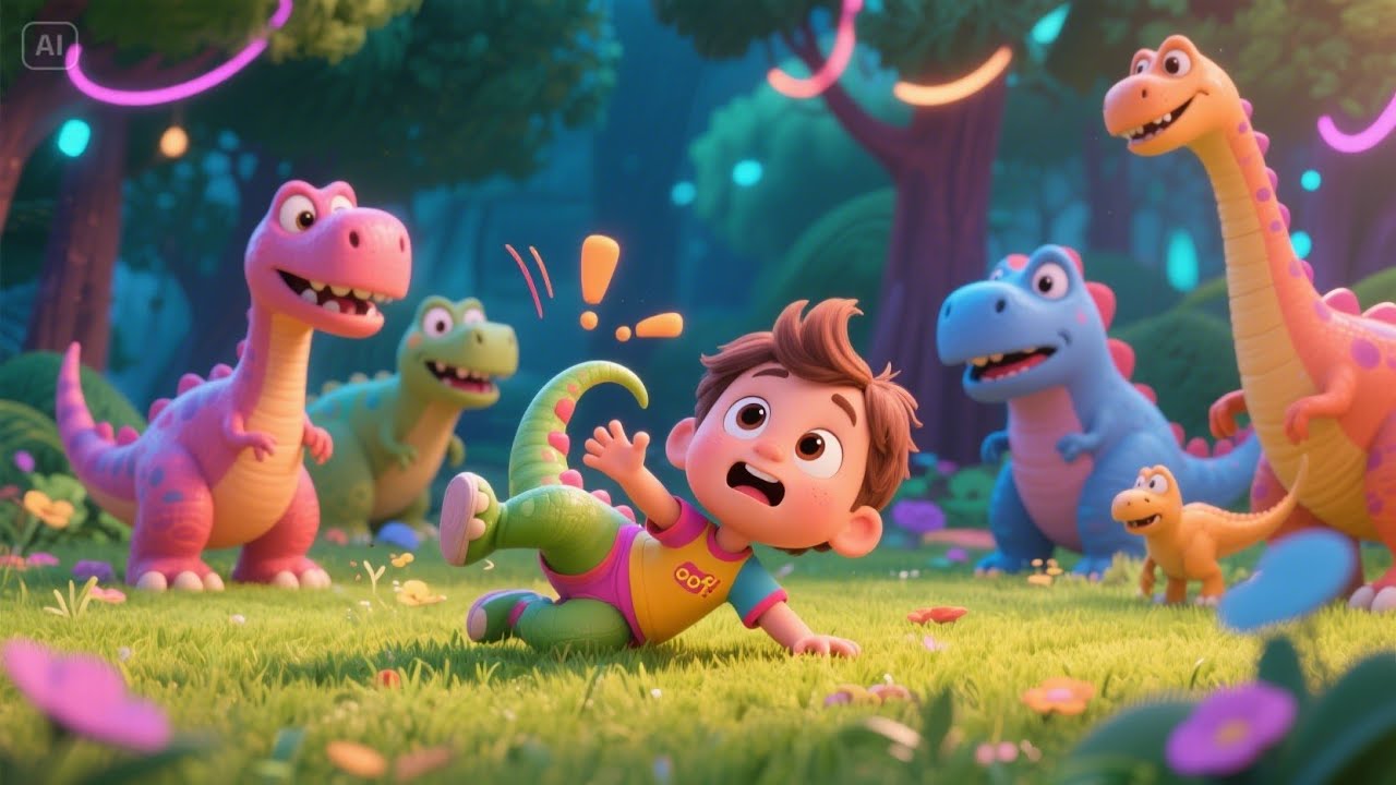 Five Little Dinosaurs Jumping High + More | Colorful Nursery Rhyme for ...