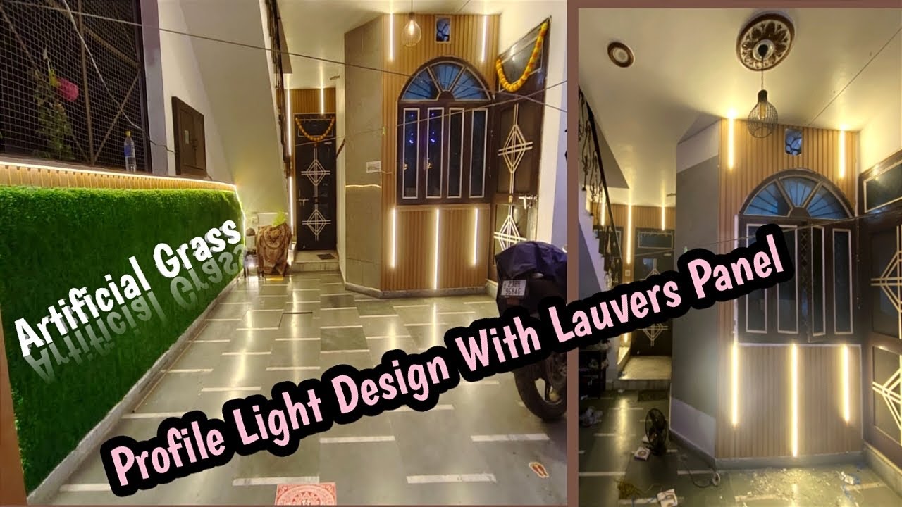 Profile light With WPC Louvers || Profile light on Artificial Grass ...