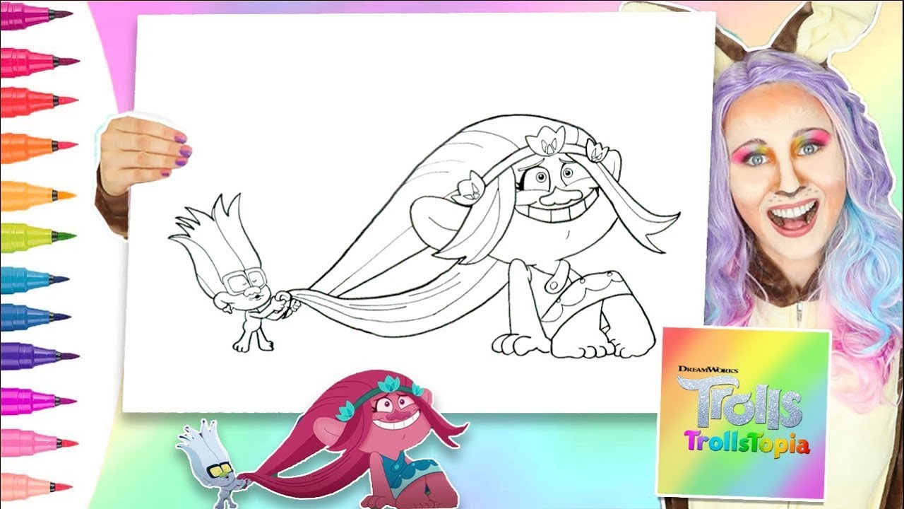 Coloring Trollstopia Poppy & Tiny Diamond | Trolls Colouring Book Page ...