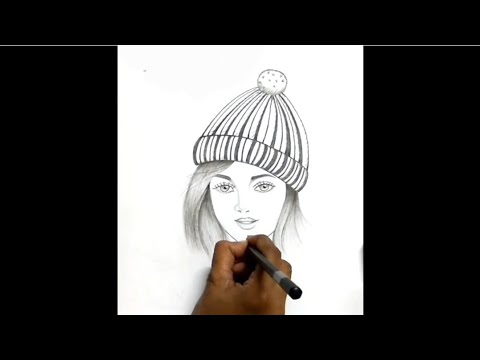 How to draw a girl wearing winter cap for beginners || Step by step ...