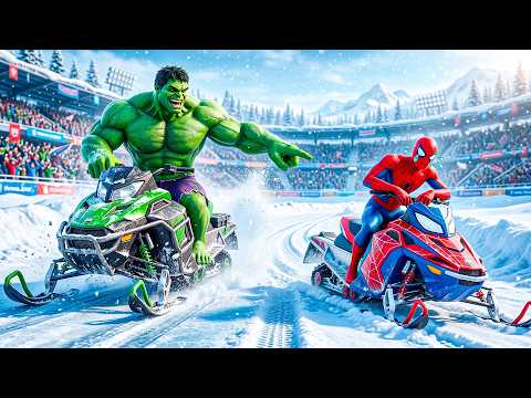 ❄🕷️ SPIDY Or HULK Wins The Snowmobile Racing? – WHO Faster?