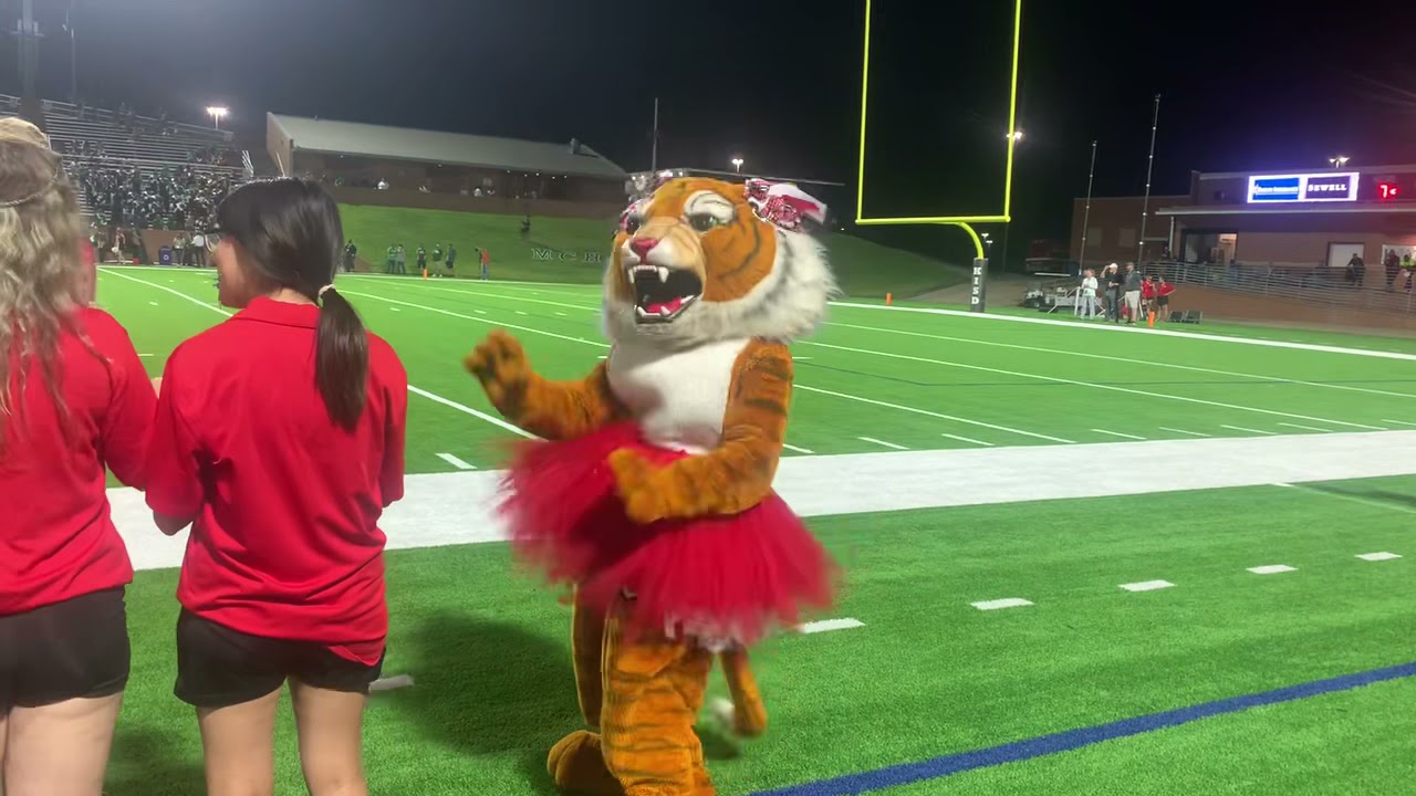 Katy Tiger Mascot Dances to Song Loki Green Played by Tiger Band 10.8. ...