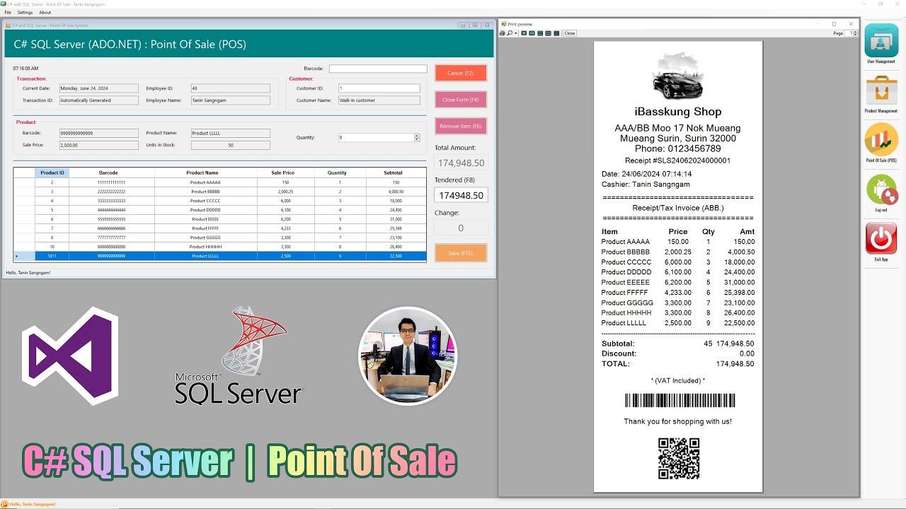 สาธิตระบบนำเข้าสินค้า Live demo: Inventory import system in a C# SQL Server POS project - YouTube