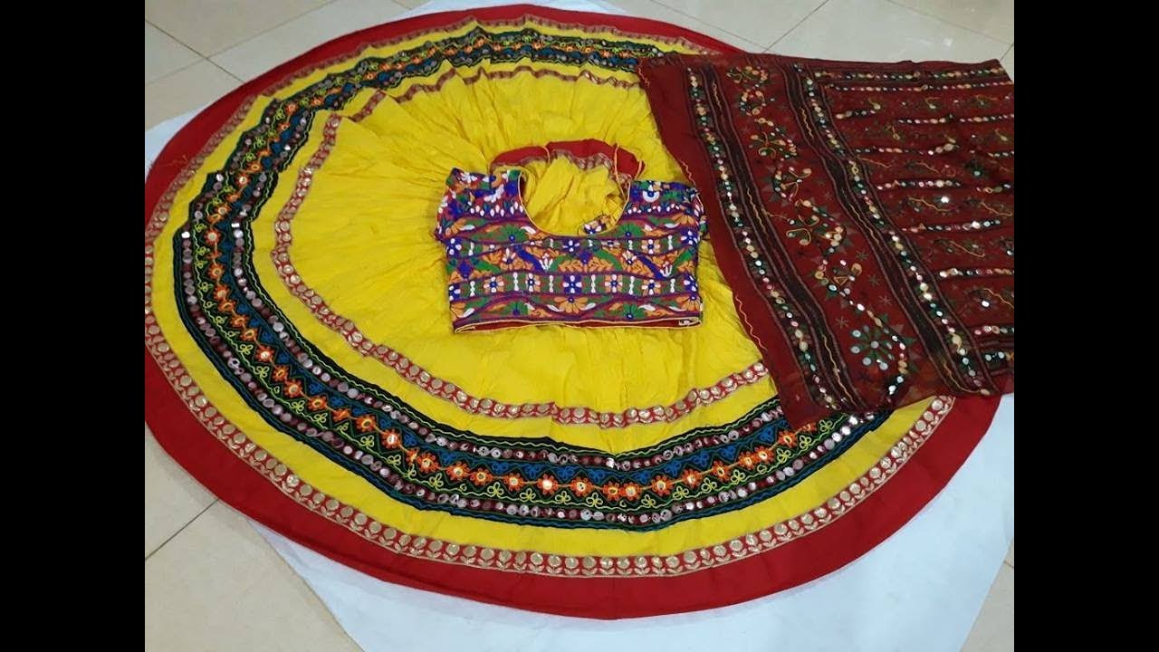 Guajarati Mirror Work Embroidered Lehenga Choli || Gujarati Traditional ...