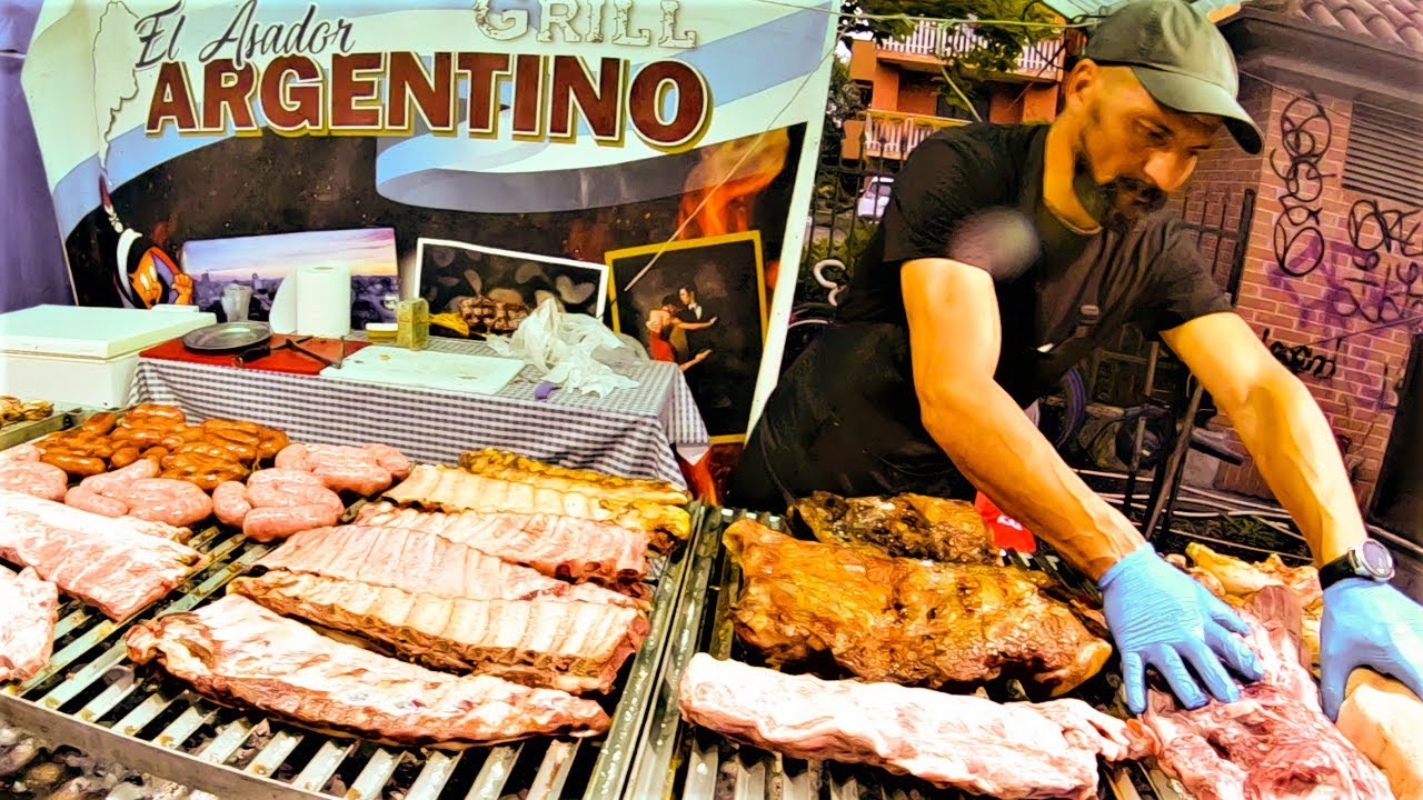 World Street Food Fair in Italy. Huge Sausages, Large Steaks, Burgers ...