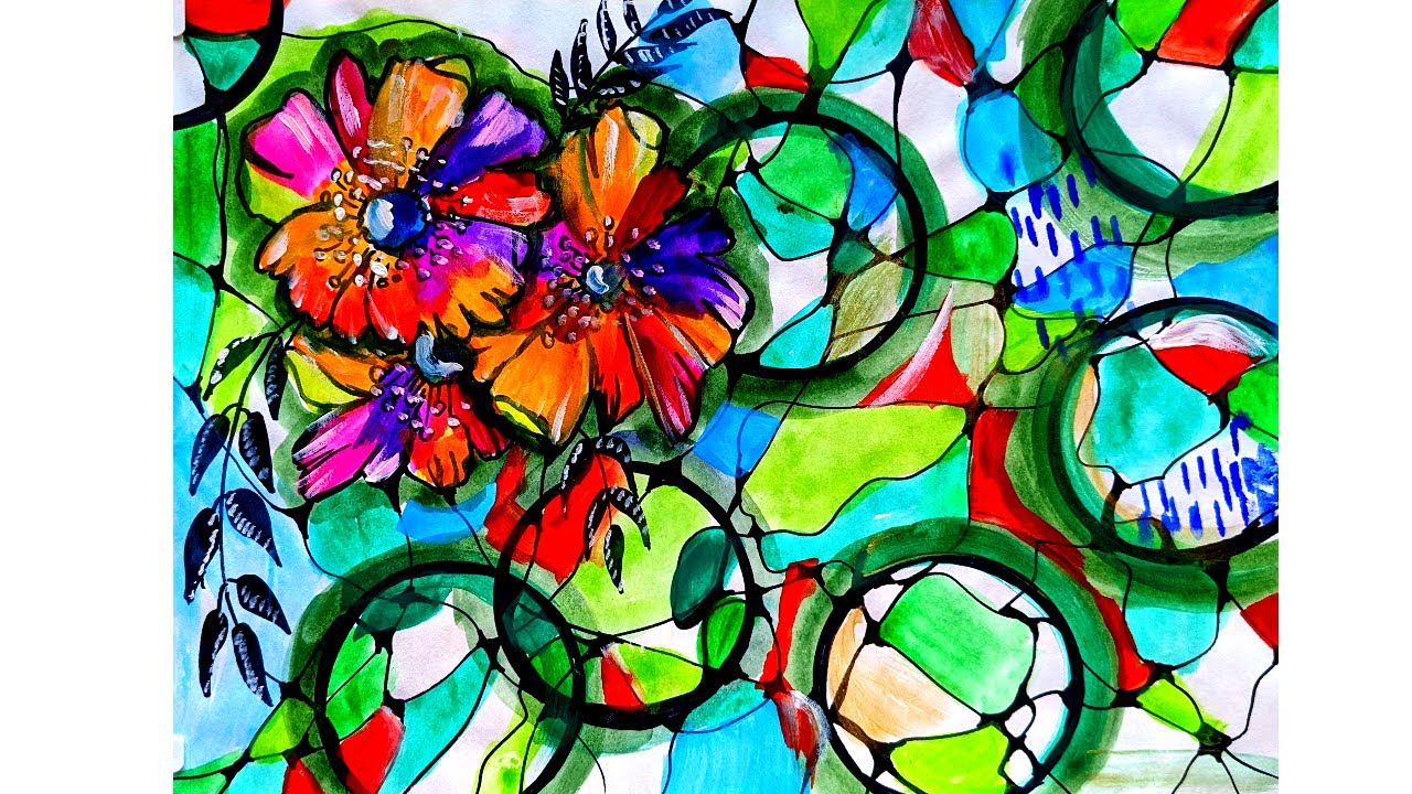 Neurographic painting with flowers | Intuitive Watercolor doodling for ...