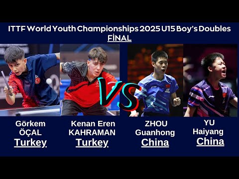 Görkem ÖÇAL/Kenan KAHRAMAN-ZHOU Guanhong/YU Haiyang ITTF World Youth Cha. U15 Doubles Final #sports