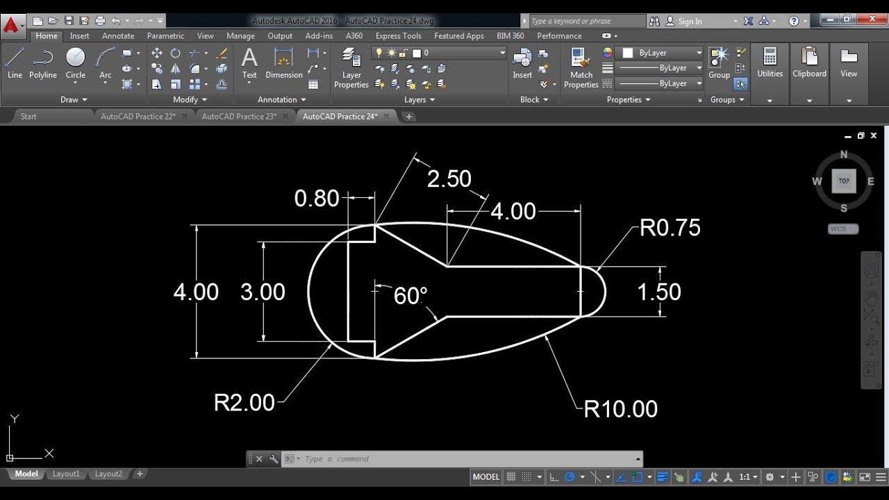 AutoCAD Tutorial - AutoCAD Practice 24 - YouTube