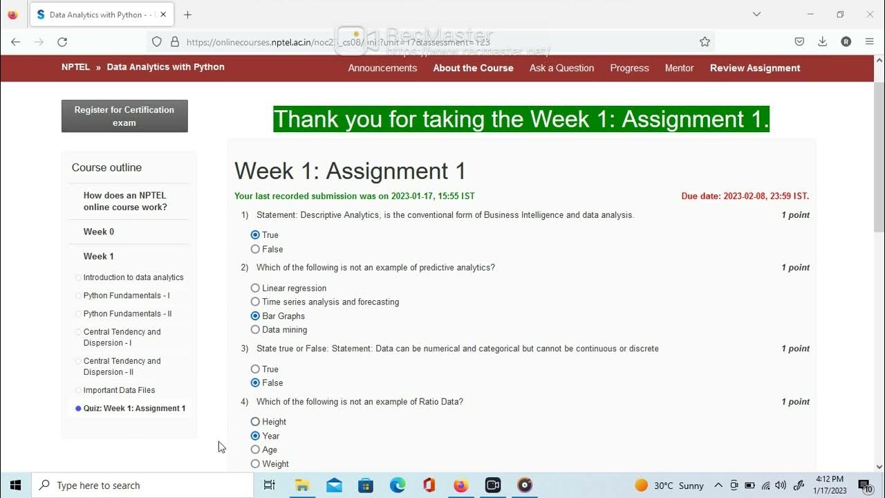 Data Analytics With Python Nptel Swayam Week 1 Assignment Answers Youtube