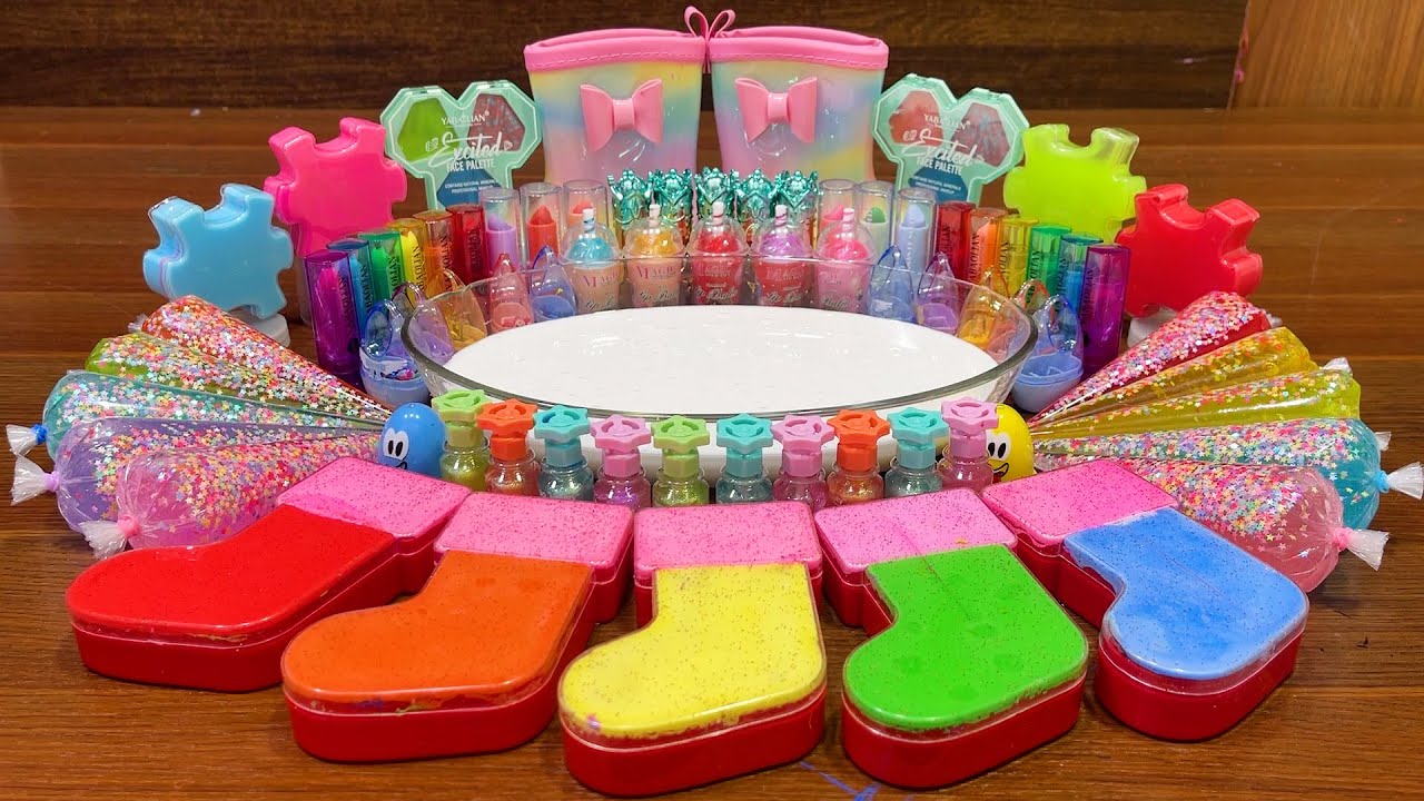 GLITTERS PIPING BAGS #1| Mixing random into Glossy Slime | Relax with ...