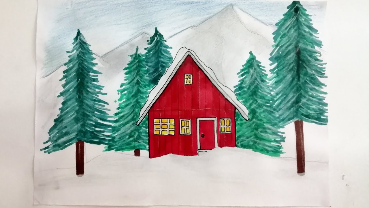 Easy winter landscape drawing ️|| the most amazing winter landscape ...