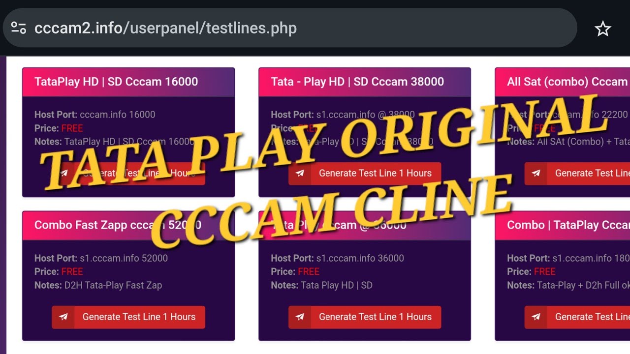 TATA PLAY ORIGNAL CCCAM CLINE 2025 - YouTube