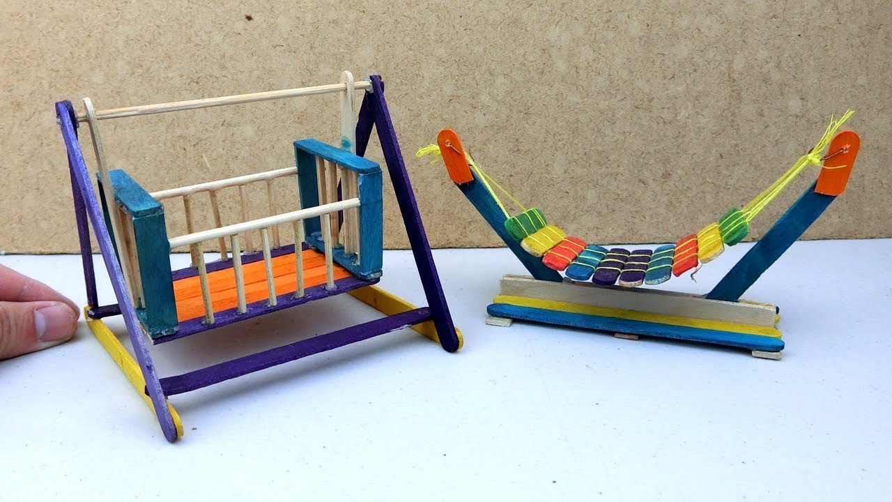 How to make Miniature Cradle & Hammock from Popsicle Stick | Crafts ...
