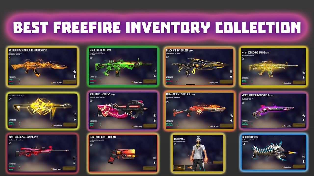 Free Fire Best Inventory Collection - YouTube