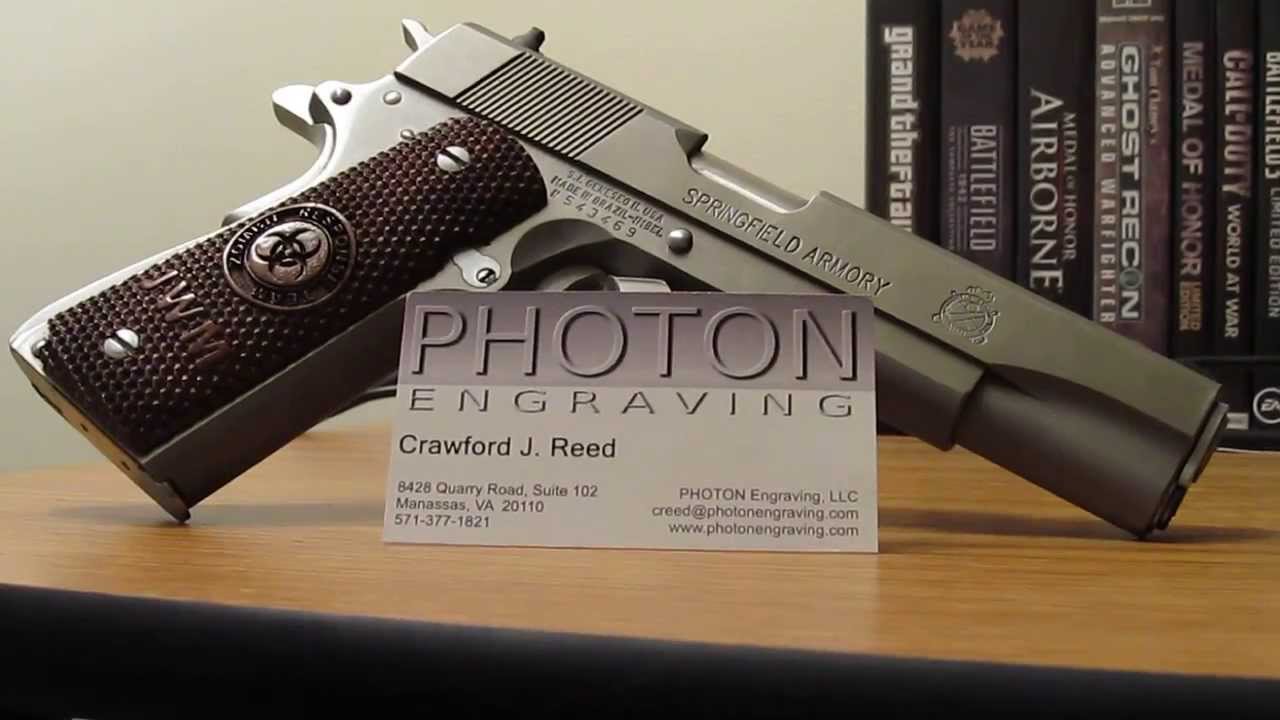 Custom engraved 1911 grips from Photon Engraving - YouTube