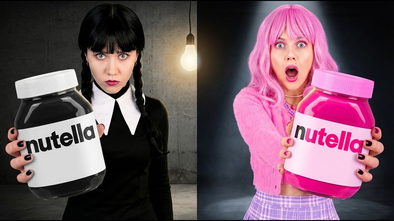 PINK VS BLACK FOOD CHALLENGE | Wednesday VS Enid | Funny Situations ...